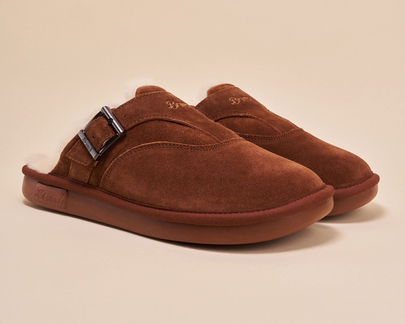 Brunch – Amour Suede Shearling Slippers, Horse Brown | Goody