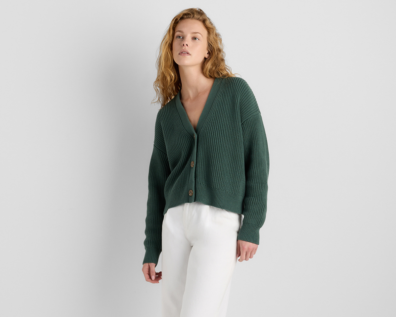Quince – 100% Organic Cotton Fisherman Boxy Cropped Cardigan | Goody